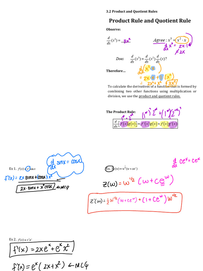 3.2 Product and Quotient Rules22-23 Notes | PDF