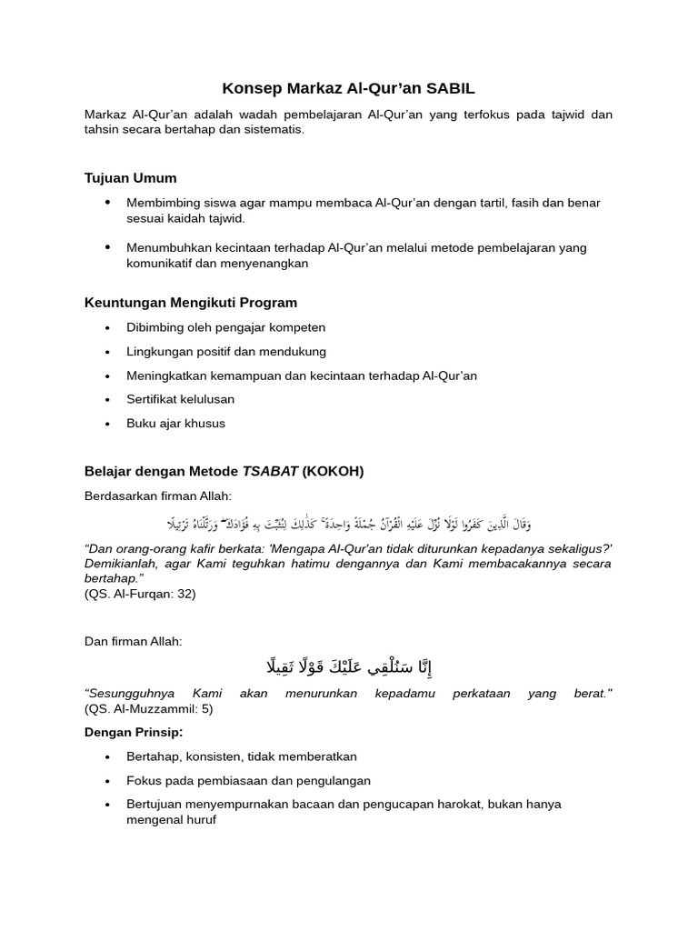 Markaz Qu'Ran Sabil (Metoode Tsabat) | PDF