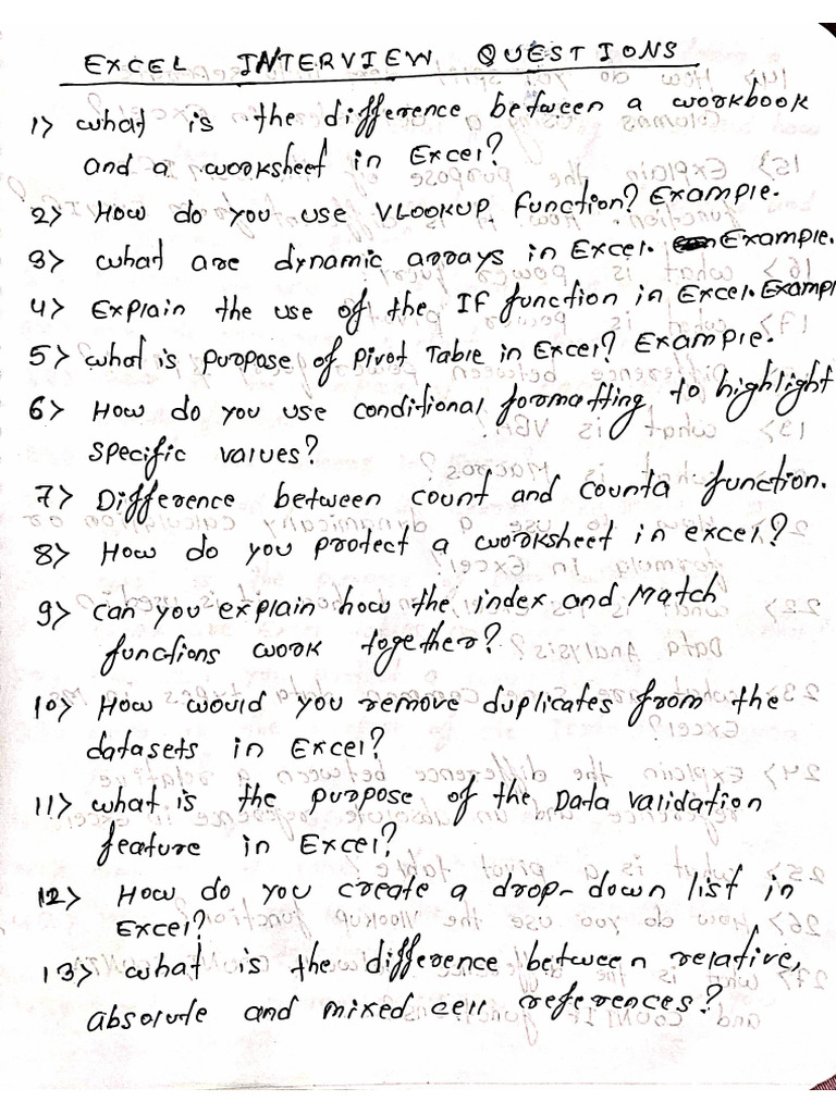 Excel Interview Question | PDF