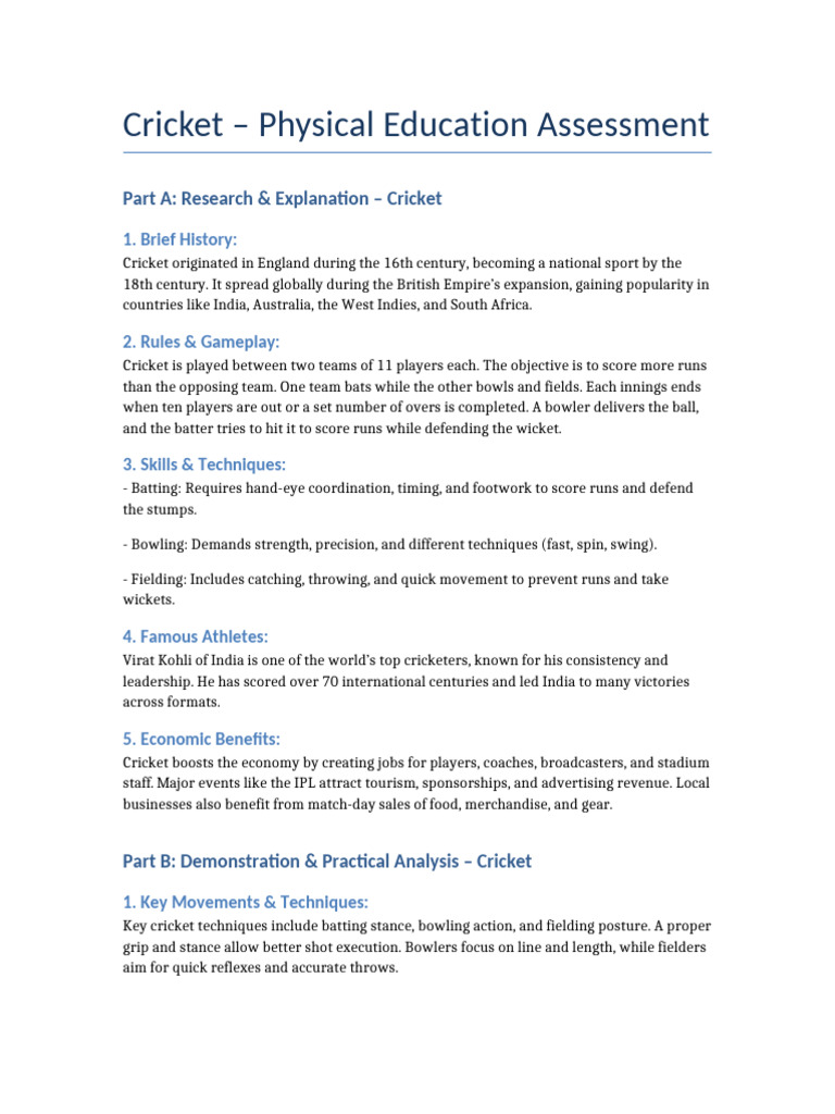 Cricket Physical Education Assessment | PDF | Cricket | Bowling (Cricket)