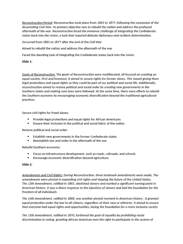 Reconstruction Era: Goals and Amendments | PDF | Reconstruction Era ...