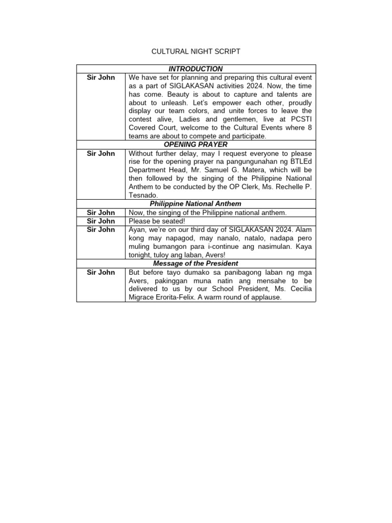 Cultural Night Event Script 2024 | PDF