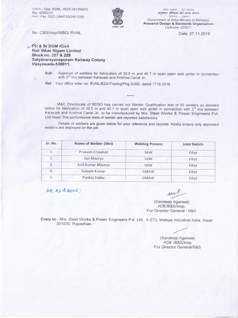 6 27.11.2019 Approval and Welder Qualification Certificates | PDF