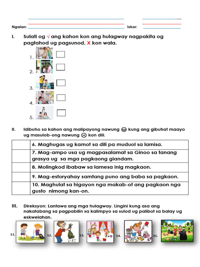 Ngalan: Iskor:: II. Idibuho Sa Kahon Ang Malipayong Nawung Kung Ang Gibuhat Maayo Ug Masulob-Ong ...
