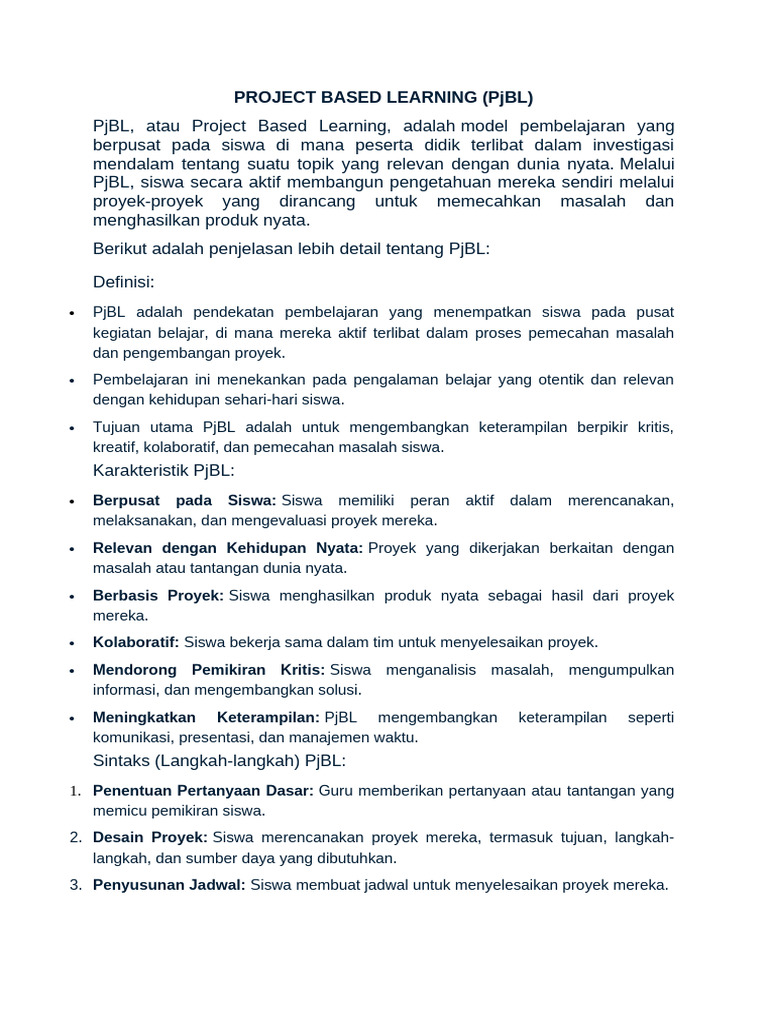 PROJECT BASED LEARNING (PJBL) | PDF