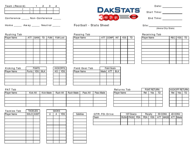 DakStats Football Stat Sheets | PDF