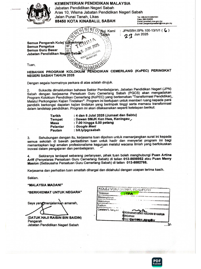 Hebahan Program Kolokium Pendidikan Cemerlang Peringkat Negeri Sabah | PDF