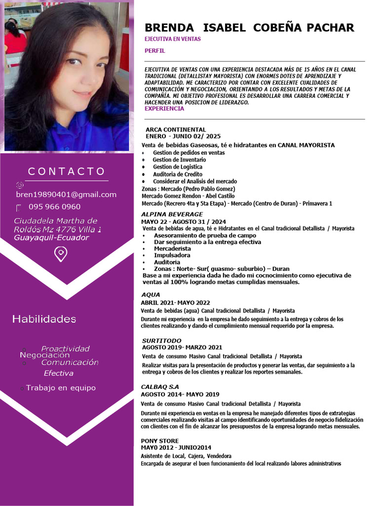 Curriculum Brenda Modificado Actual | PDF | Negocios económicos | Marketing