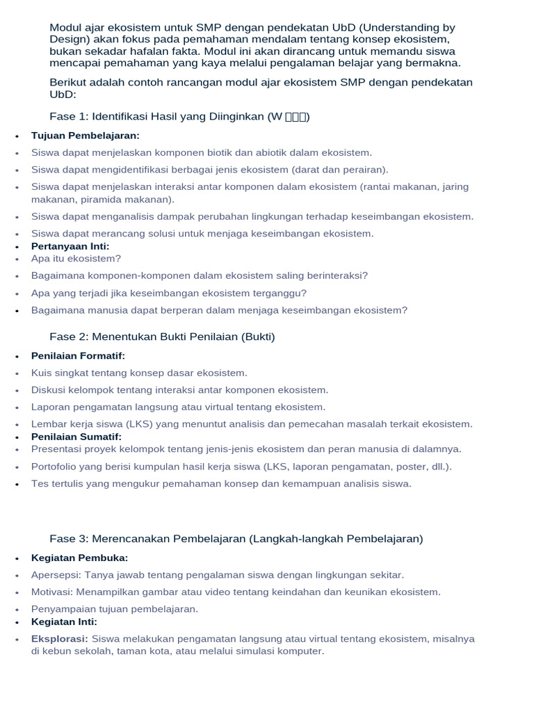 Modul Ajar Ekosistem Untuk SMP Dengan Pendekatan UbD | PDF
