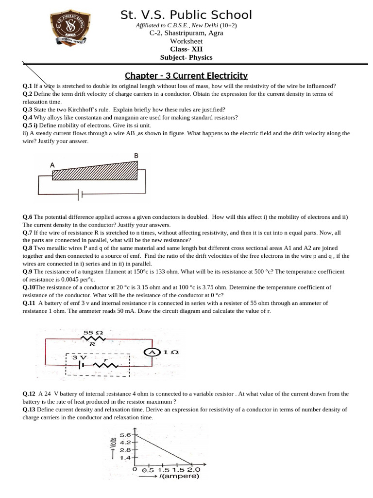 Xii - Physics Chapter Current Electricity | PDF | Series And Parallel Circuits | Voltage