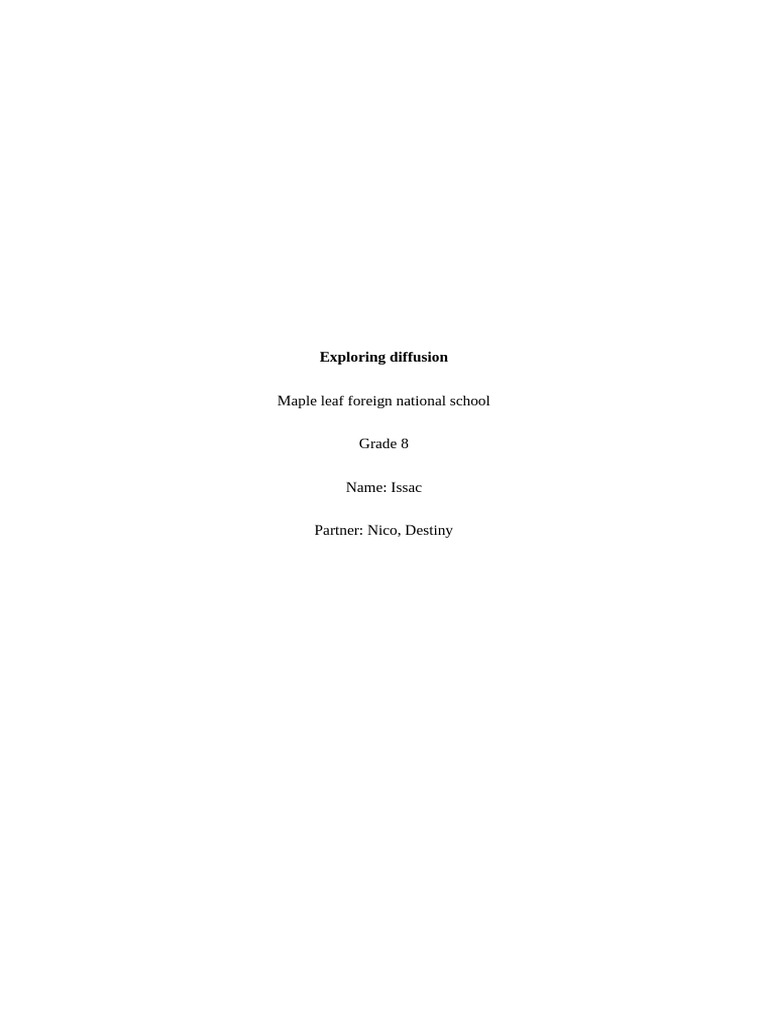 Grade 8 Chemistry Lab 1-Exploring Diffusion | PDF