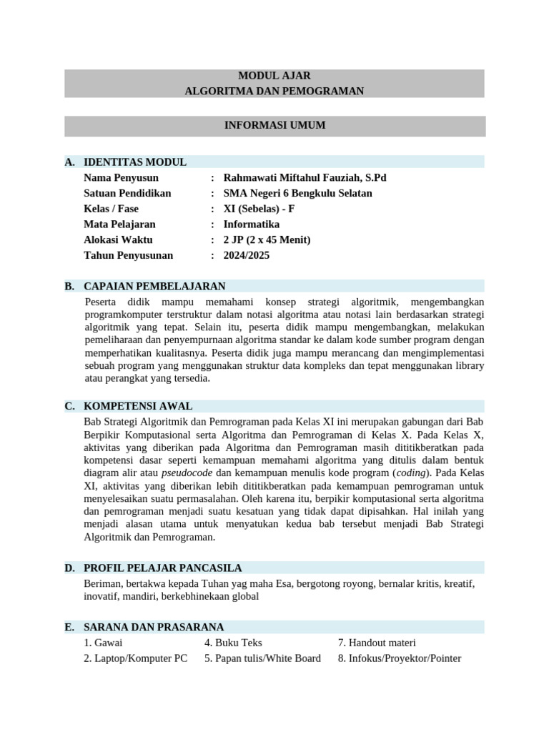 Modul Ajar Algoritma Pemrograman | PDF