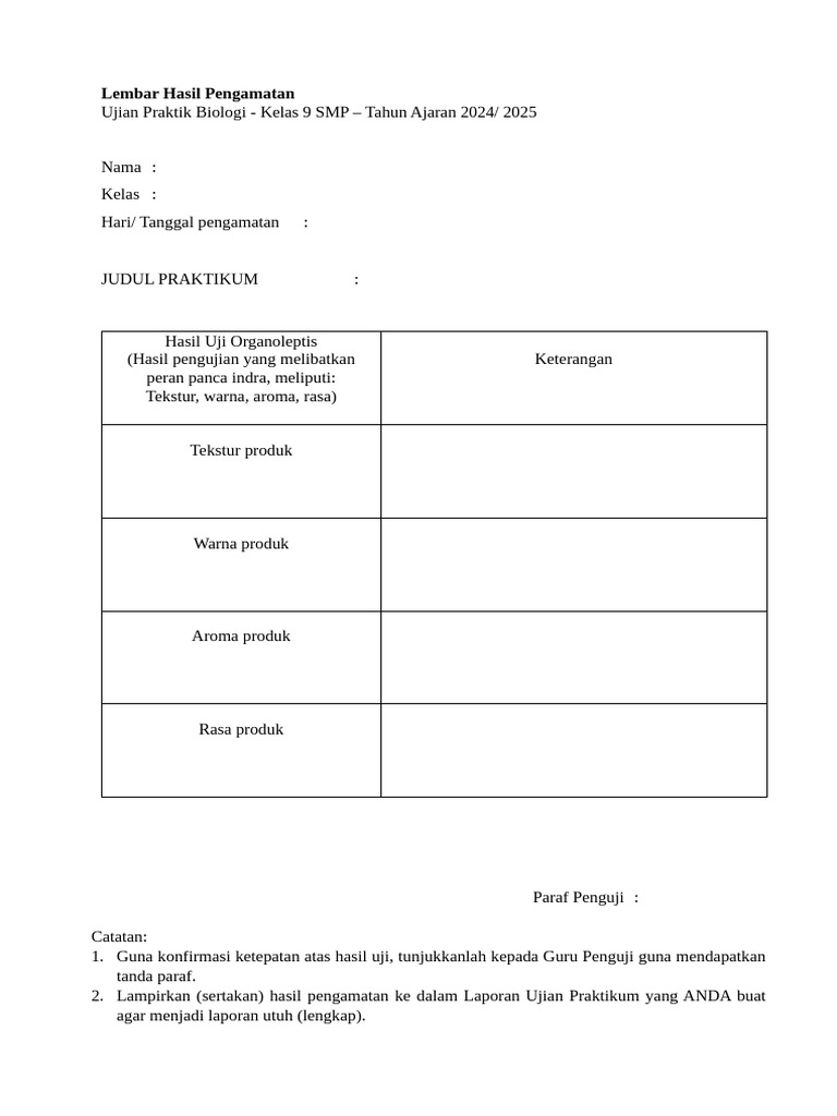 Contoh Lembar Hasil Pengamatan Biologi | PDF