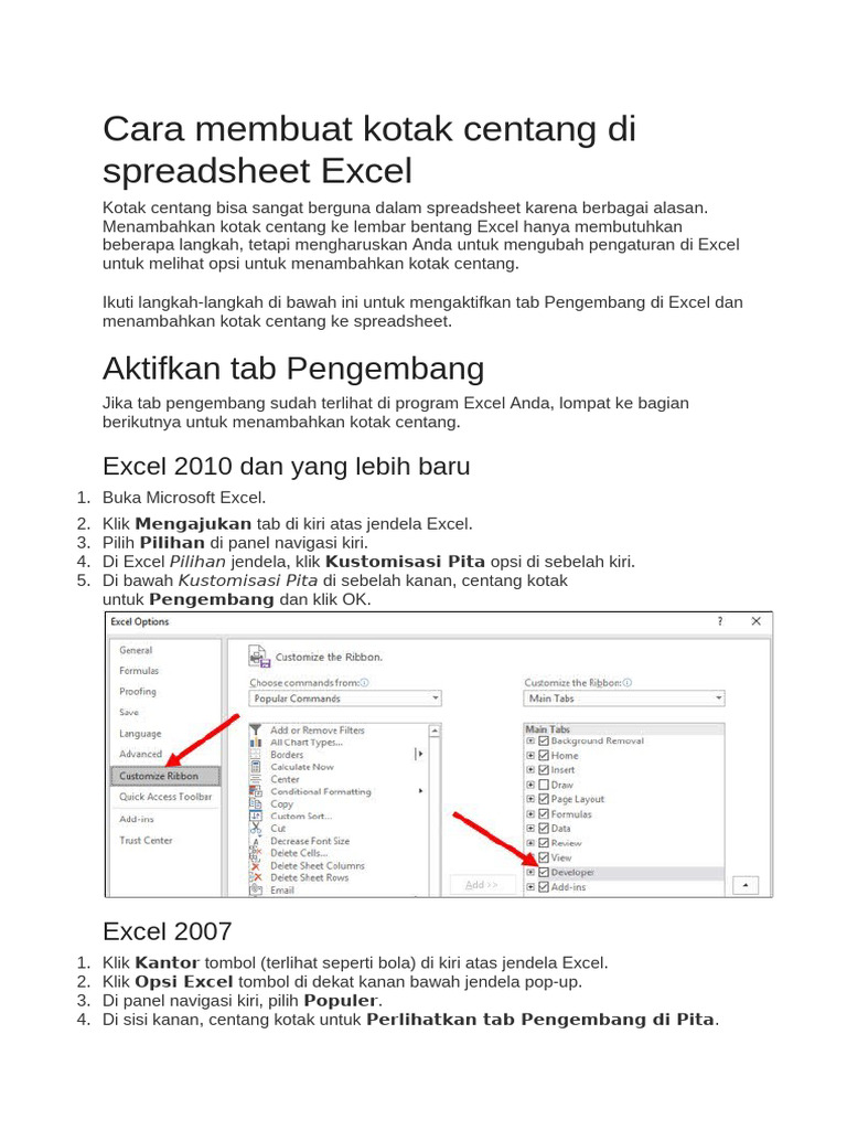 Cara Membuat Kotak Centang Di Spreadsheet Excel | PDF