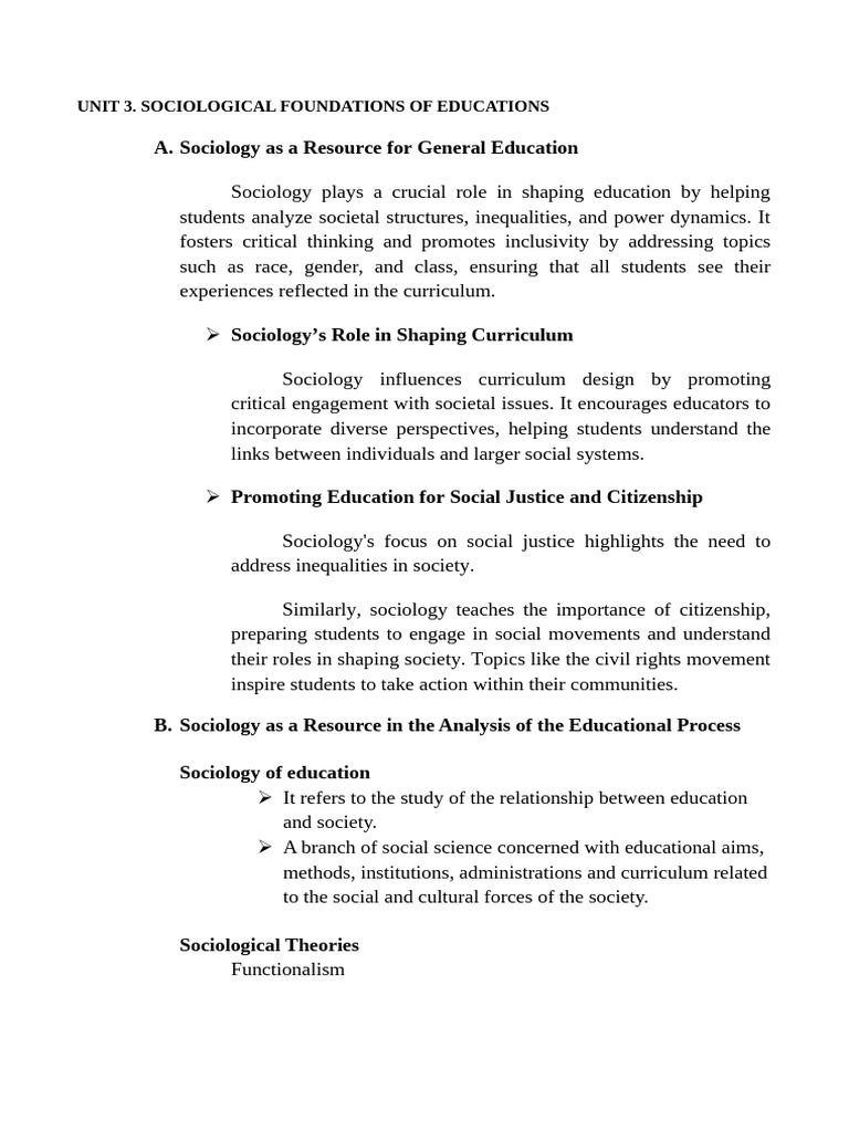 Unit 3. Sociological Foundations of Education - Handout | PDF ...