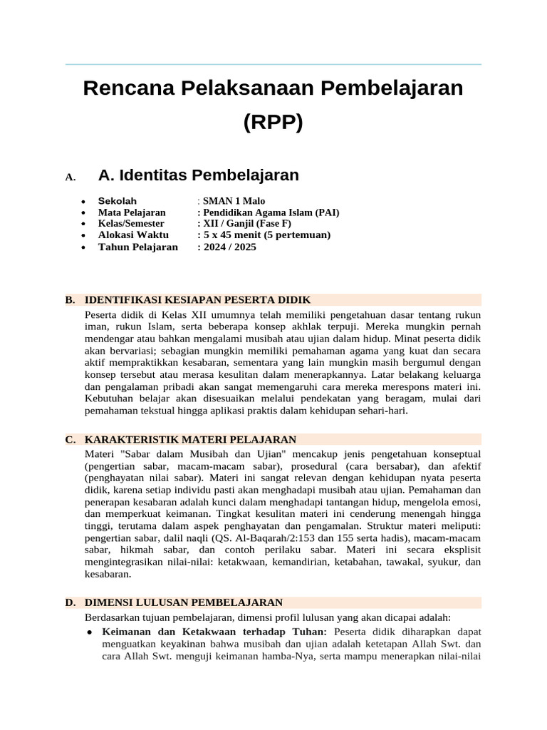 Modul Bab 1 Sabar Dalam Musibah Dan Ujian | PDF