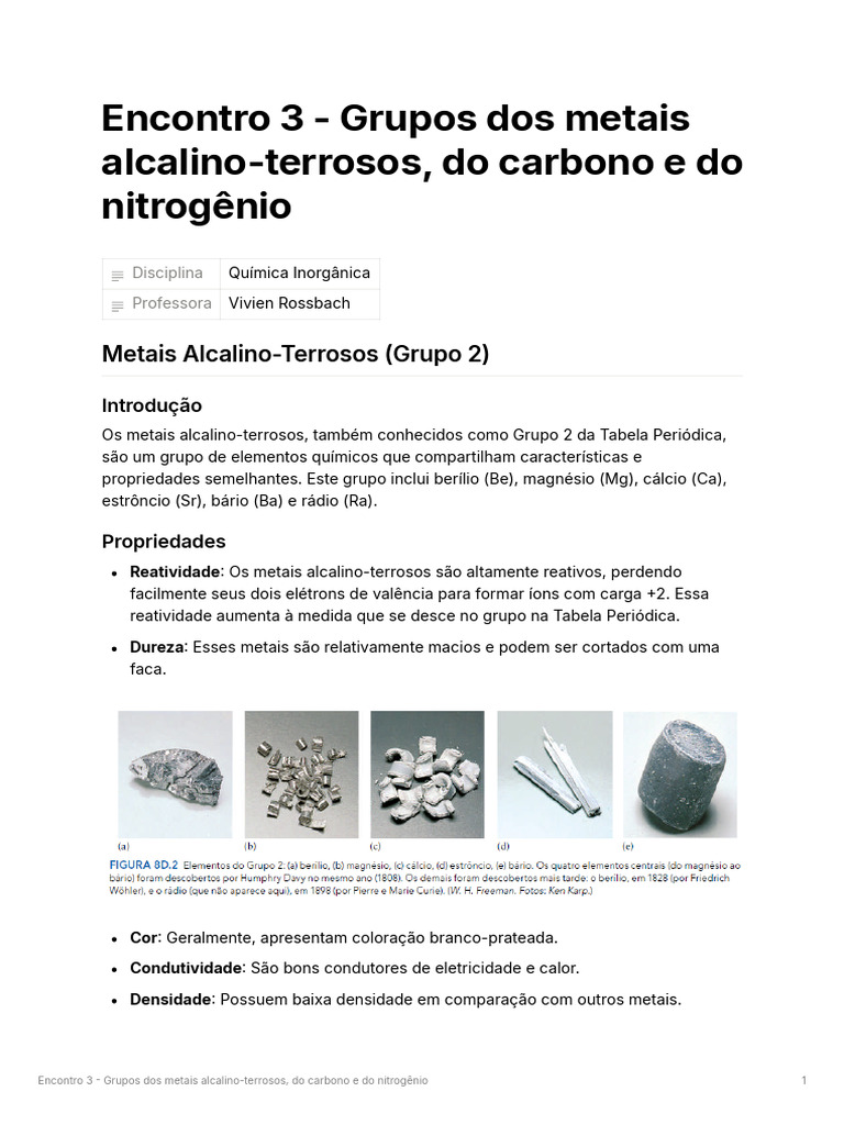 Metais Alcalino-Terrosos e Grupos Químicos | PDF | Carbono | Cálcio