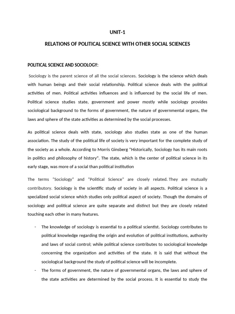 Relations of Political Science With Other Social Sciences | PDF ...