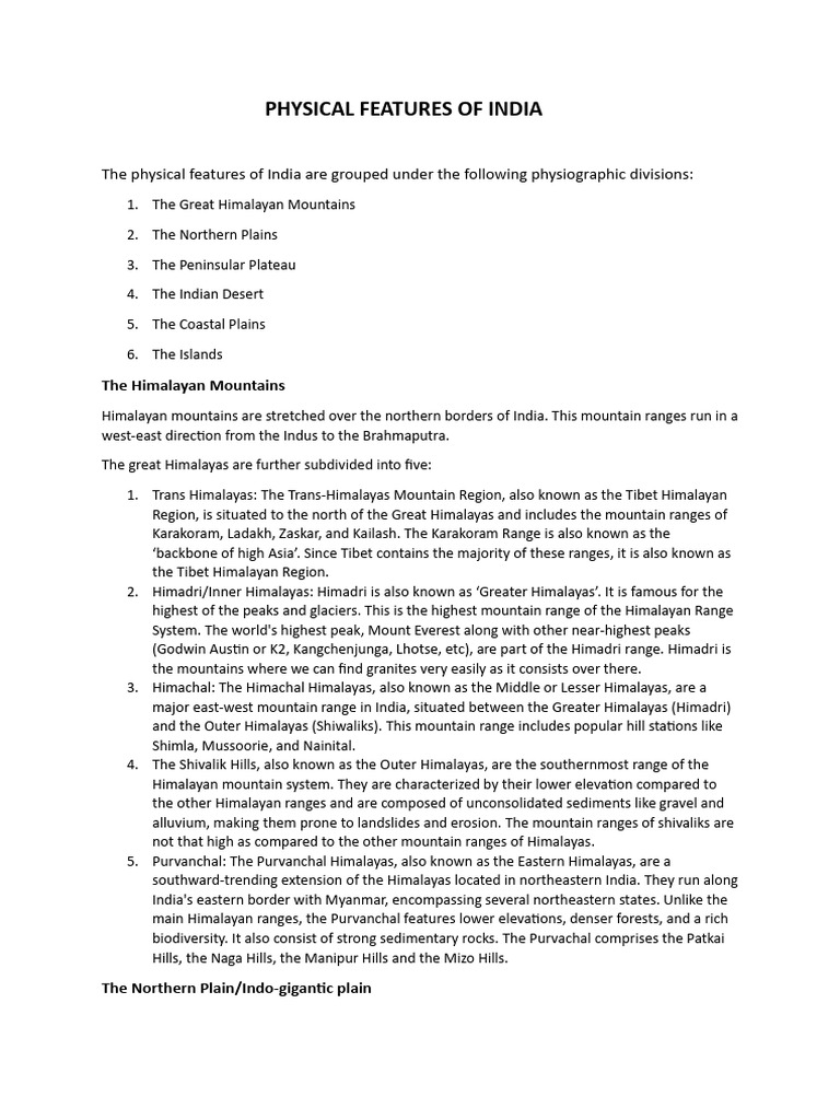 Physical Features of India Explained | PDF | Himalayas | Earth Sciences