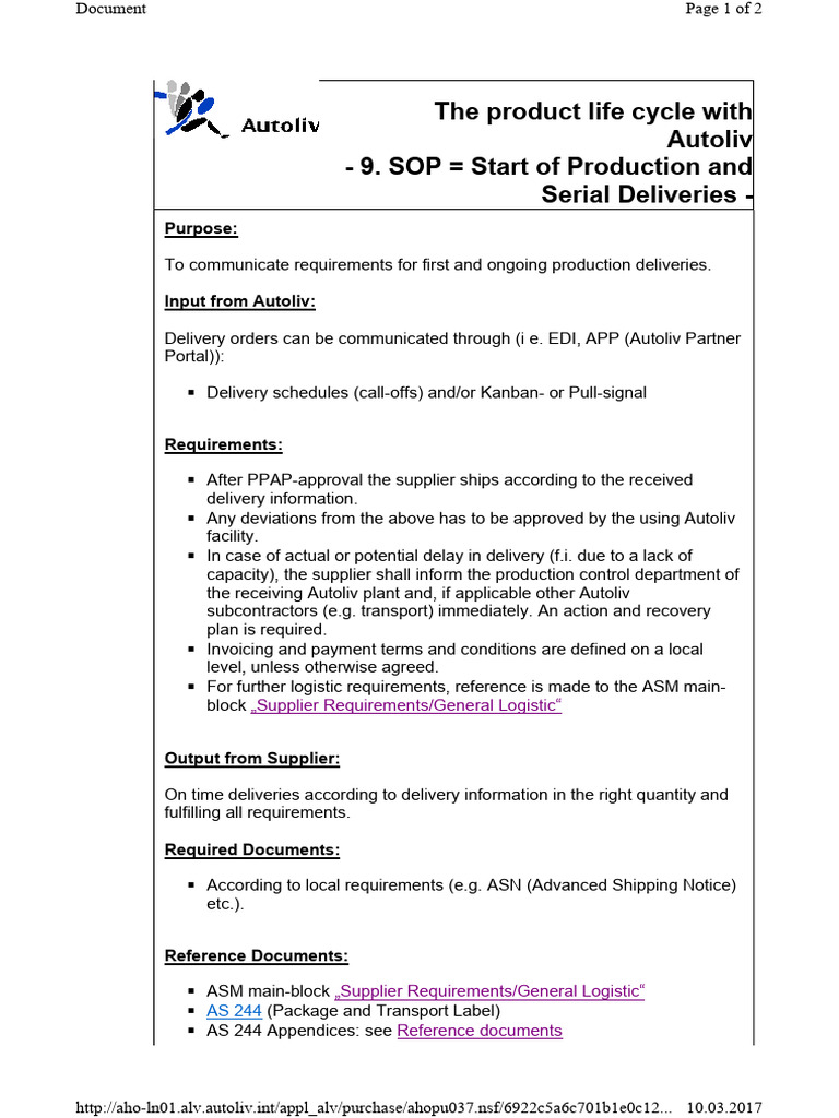 Start of Production SOP Guidelines | PDF | Electronic Data Interchange ...