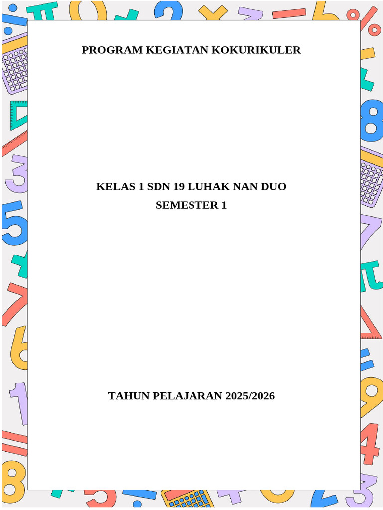 Program Kegiatan Kokurikuler Kls 1 Bu Ratna | PDF