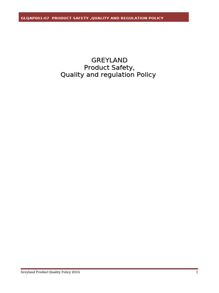 Greyland Product Safety & Quality Policy | PDF | Textiles | Safety