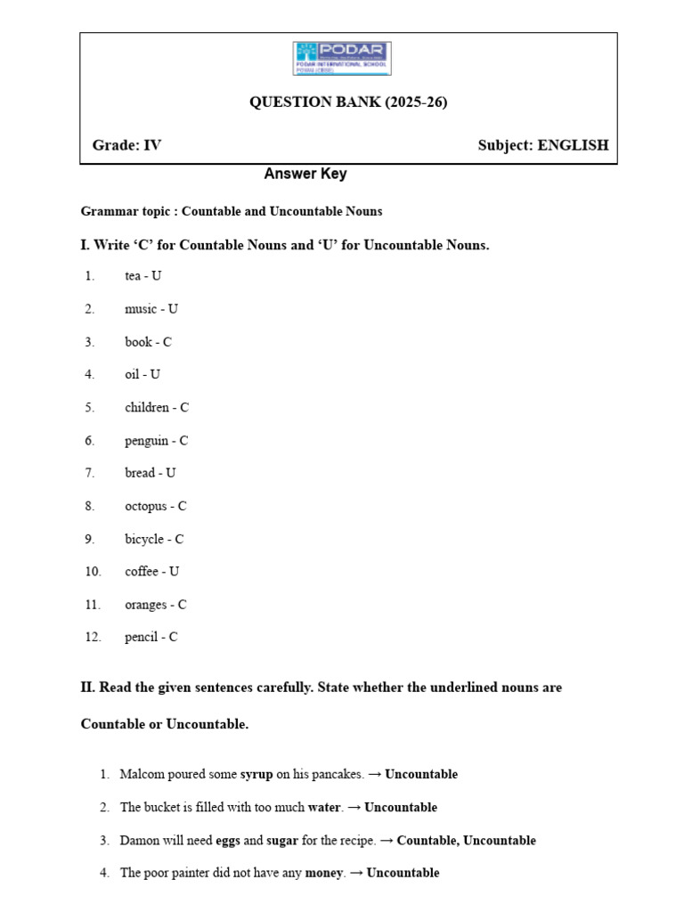 Countable and Uncountable Nouns Guide | PDF