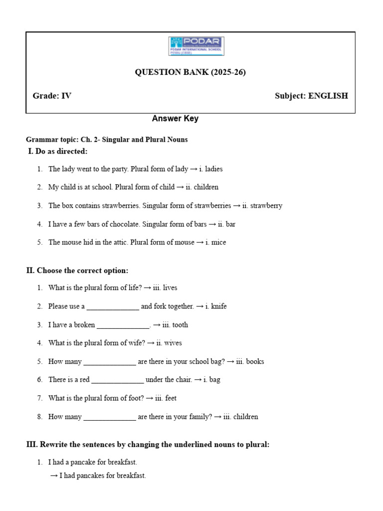 GR 4 - CH 2 - Singular & Plural Nouns | PDF