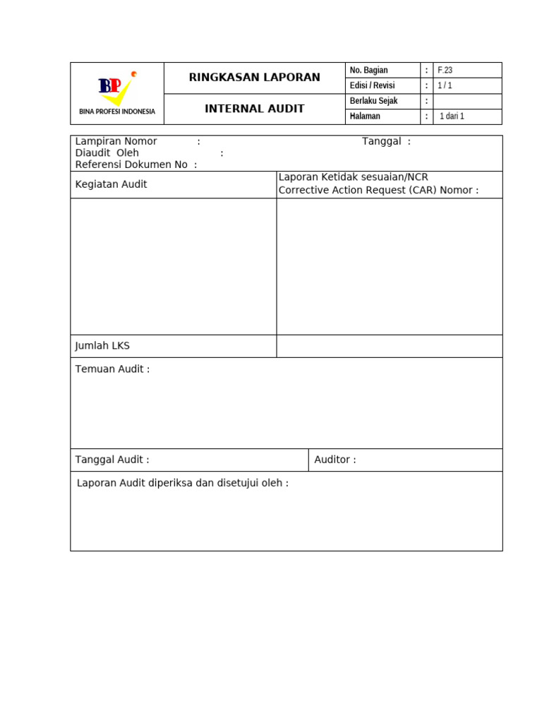 F23.Laporan Internal Audit | PDF