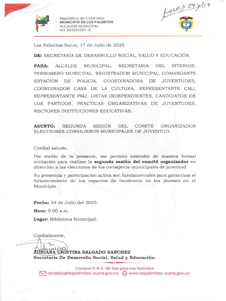 Oficio Invitaciã N Sesion CMJ 2025 | PDF