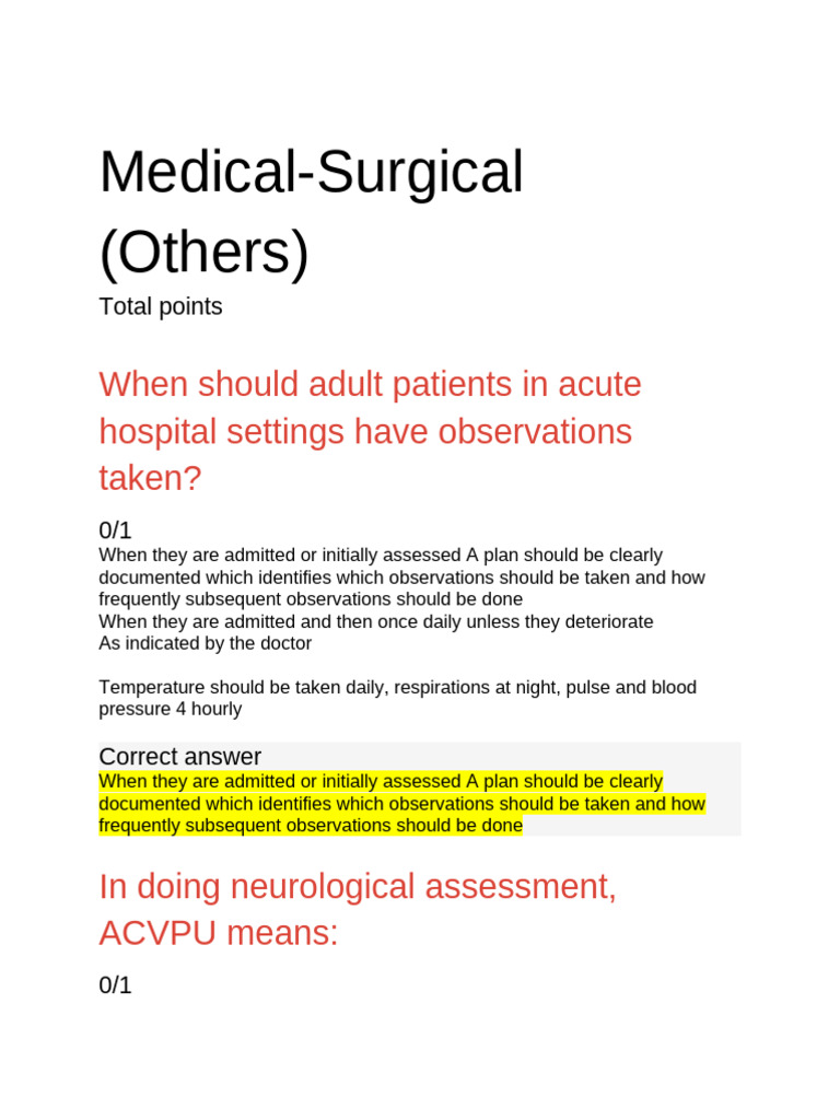 ACVPU and Patient Observation Guidelines | PDF | Pain | Blood Pressure