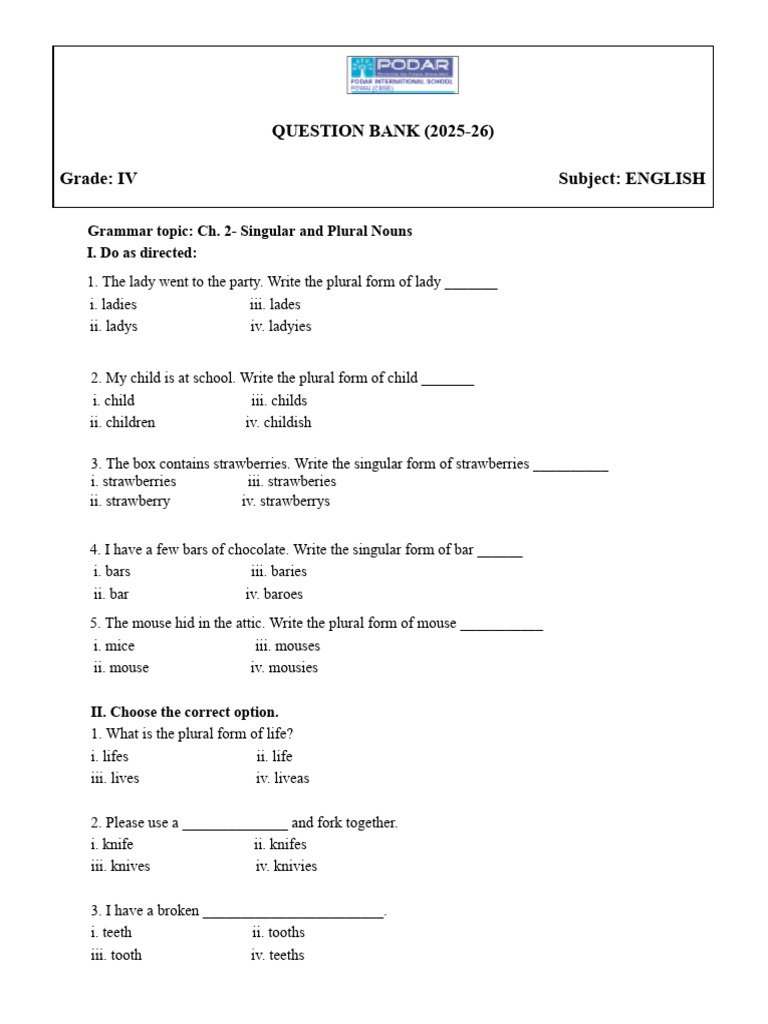 GR 4 - CH 2 - Singular & Plural Nouns | PDF | Plural | Linguistic Typology