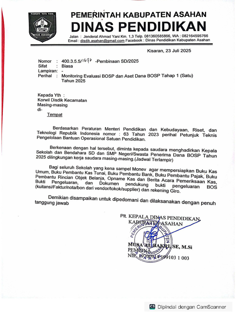 Monitoring Evaluasi BOSP Dan Aset Dana BOSP Tahap 1 (Satu) | PDF