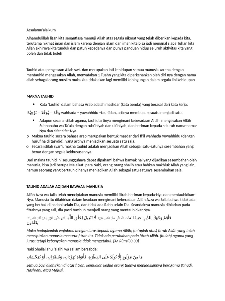 Makna dan Pentingnya Tauhid dalam Islam | PDF