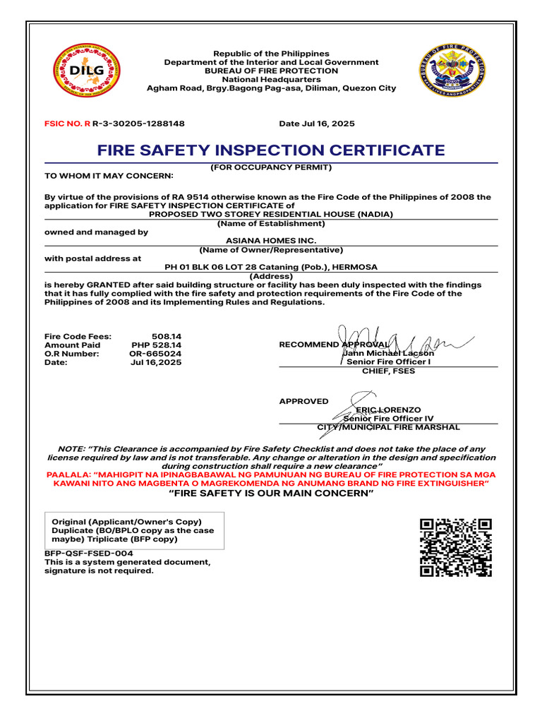Fsic Asn p1 BLK 6 Lot 28 | PDF | Fire Safety | Safety