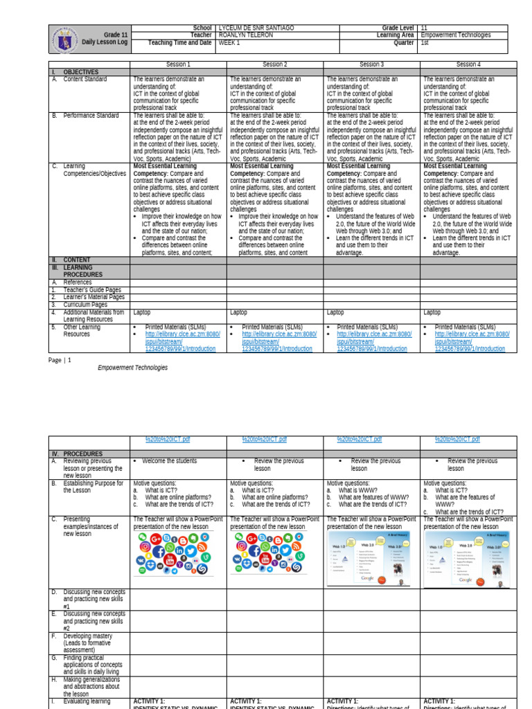 q1 Week1 Etech DLL | PDF | Educational Technology | Learning