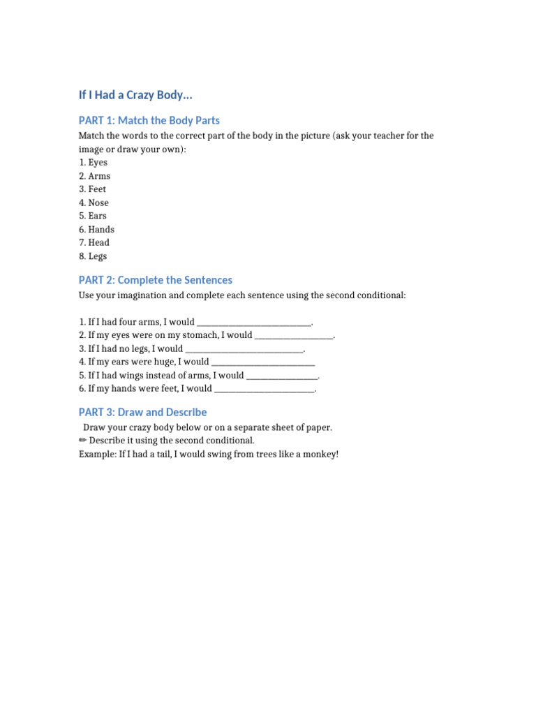 If I Had A Crazy Body Worksheet | PDF
