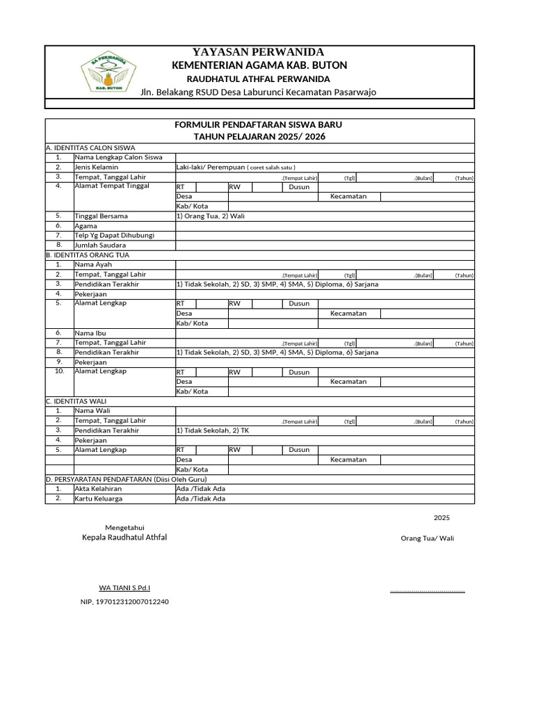 Formulir Pendaftaran Siswa Baru | PDF