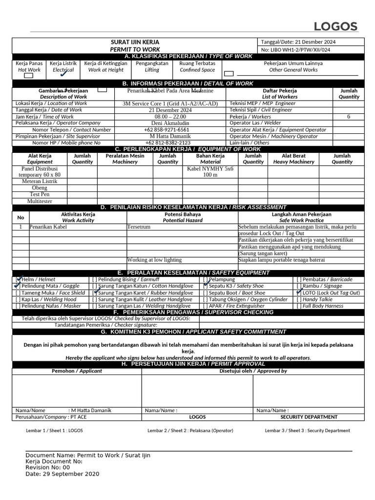 Safety Permit Form - LOGOS Standart | PDF
