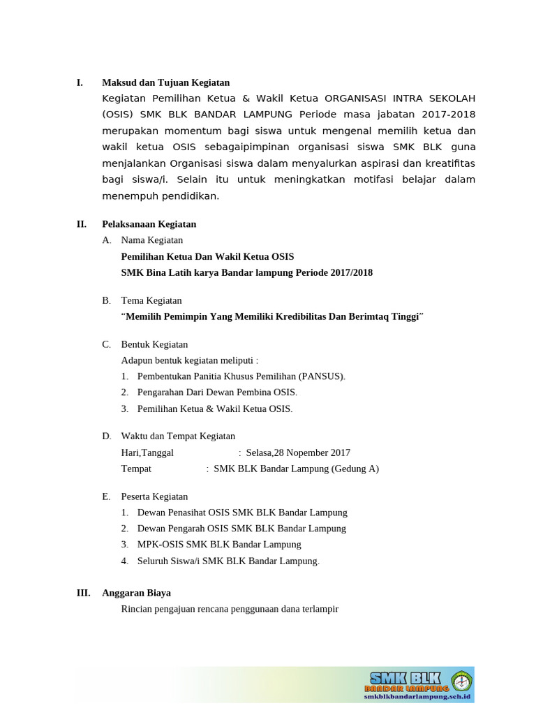 Proposal Osis Sekolah | PDF