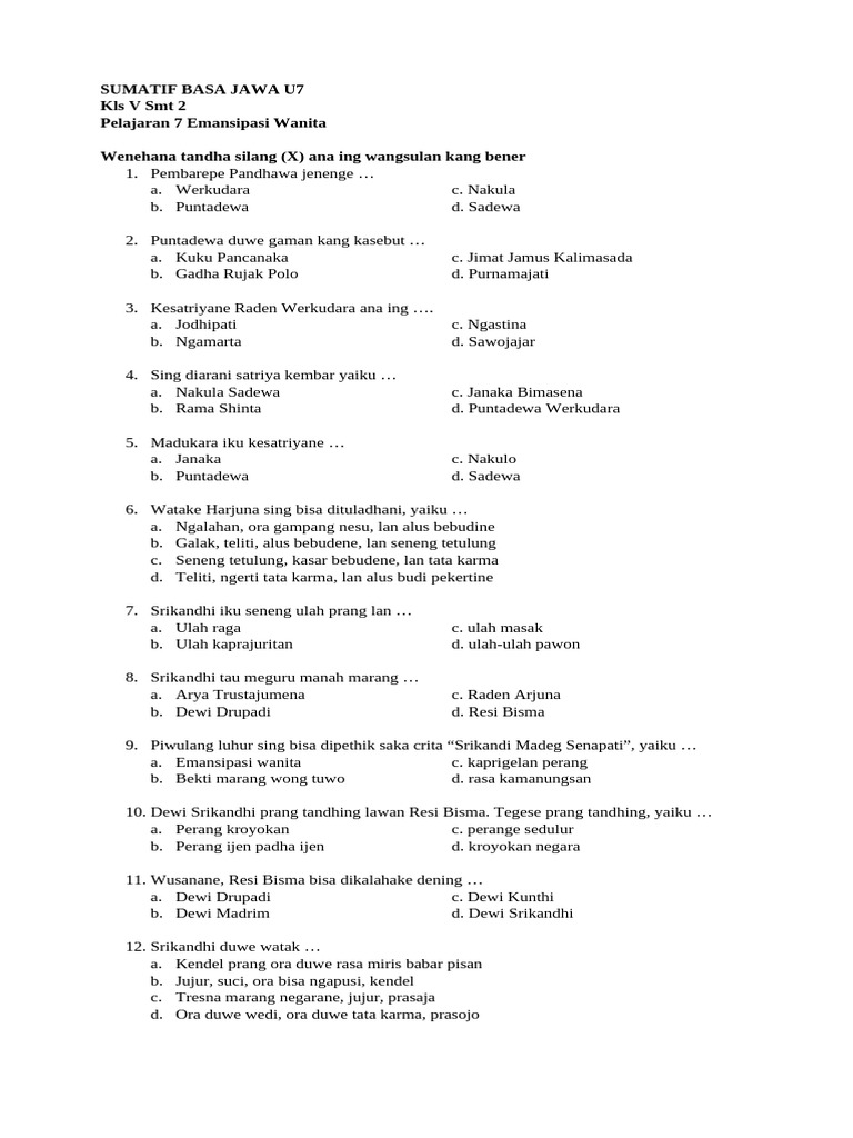 Sumatif Basa Jawa k5 U7 | PDF