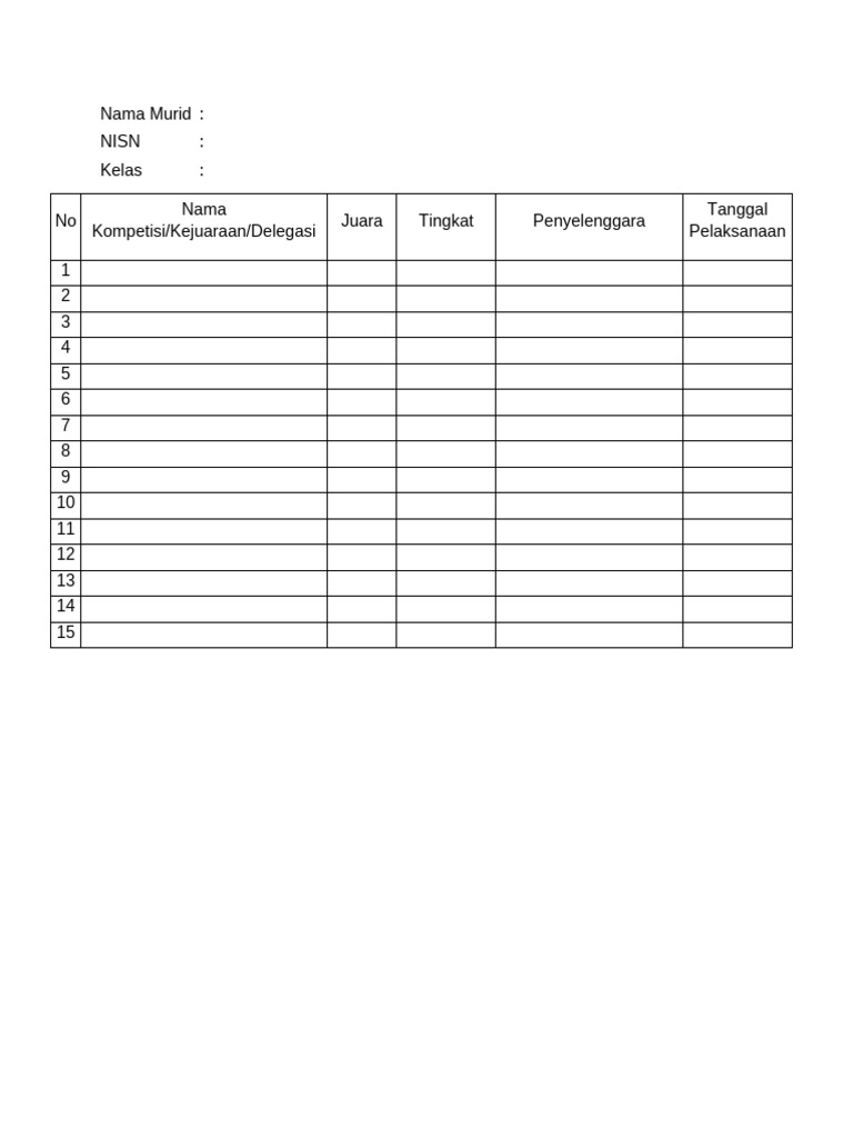 Form Rekap Prestasi Siswa | PDF