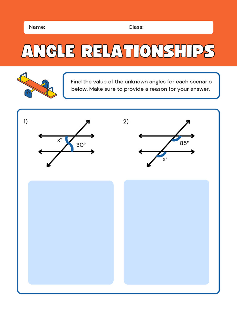 Angle Relationships and Parallel Lines Maths Digital Worksheet in Blue ...