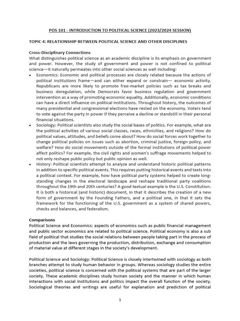 Topic 4 - Political Science and Other Disciplines 24-25 | PDF ...