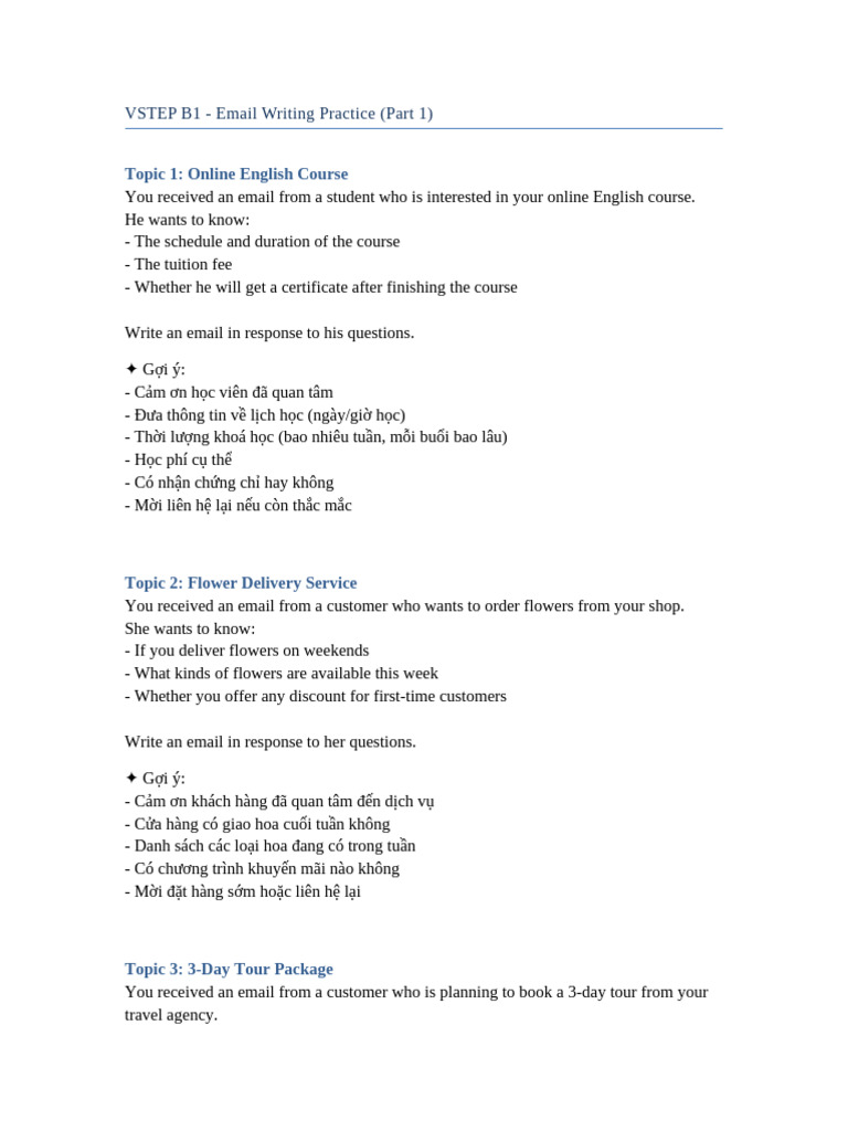 VSTEP B1 Email Part1 5 de Luyen Tap | PDF