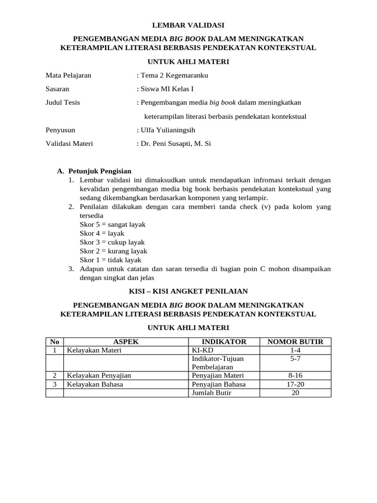 Validasi Ahli Materi Pasca UIN Sal3 | PDF