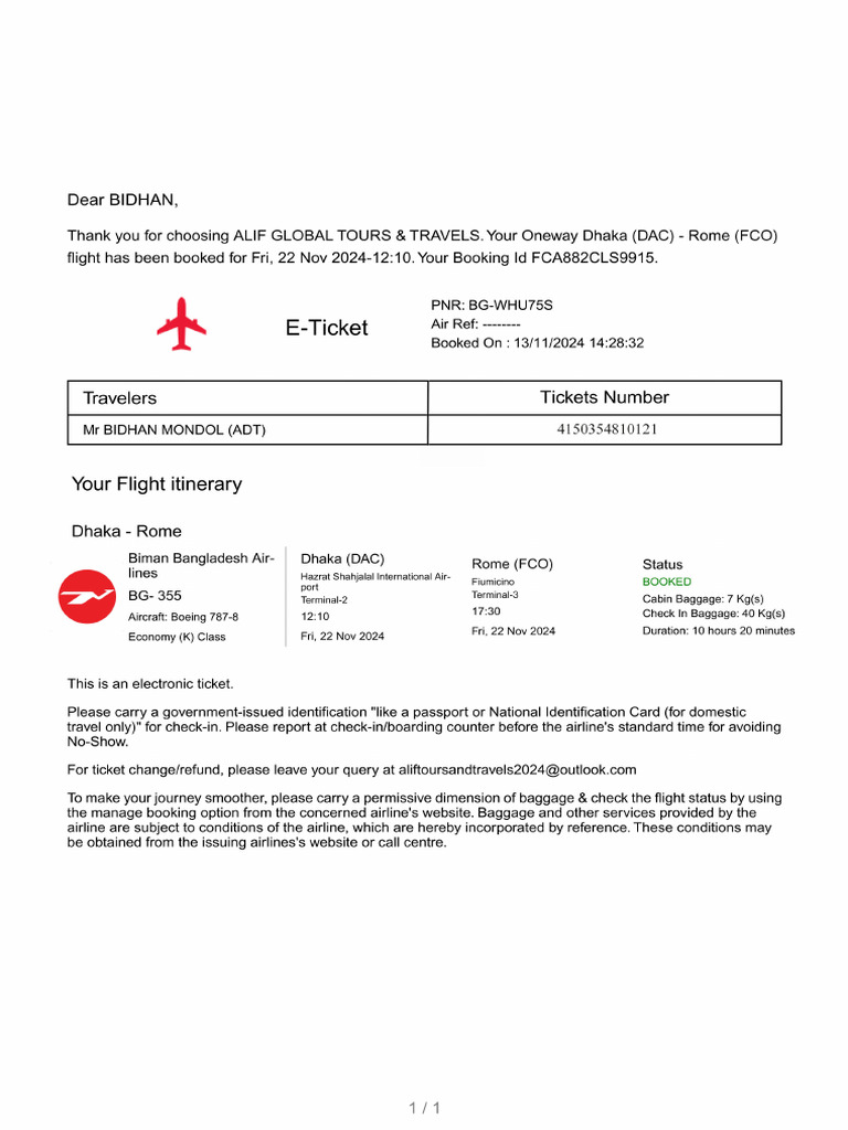 Bidhan Mondol E-Ticket | PDF