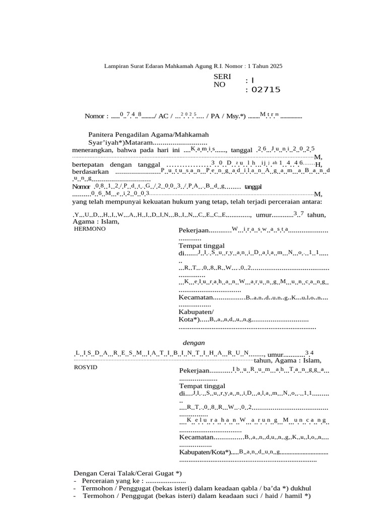 Contoh Akta Cerai 2025 PDF | PDF