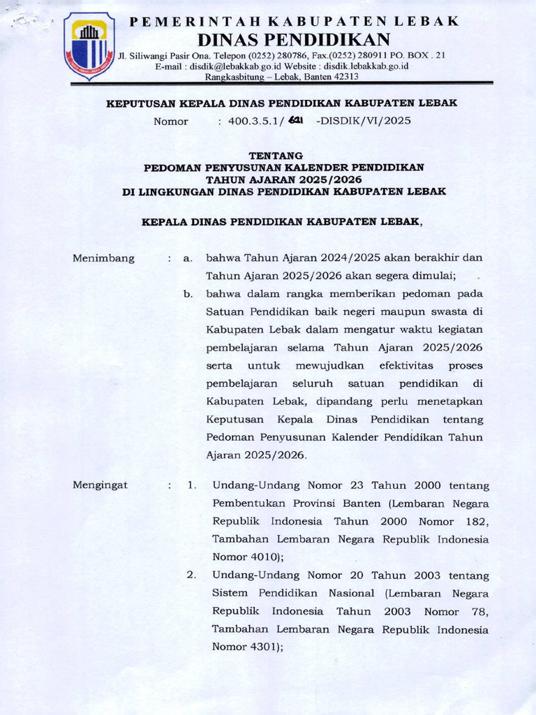 Kalpendik Tahun Ajaran 2025 - 2026-1 | PDF