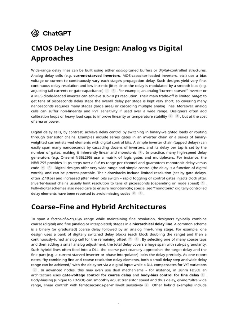 CMOS Delay Line Design - Analog Vs Digital Approaches | PDF | Cmos | Computer Engineering